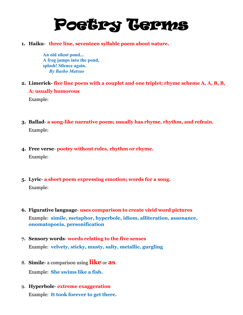 Poetry Terms Poetry Terms