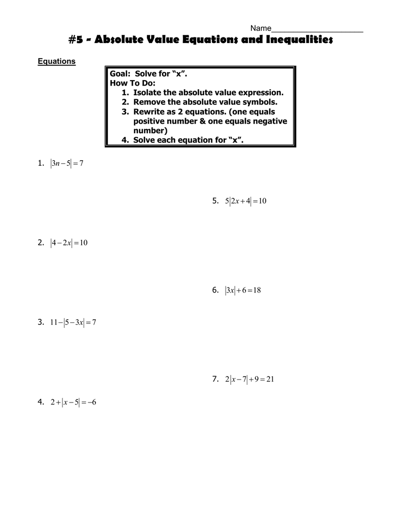 Absolute Value Inequalities Worksheet Answers