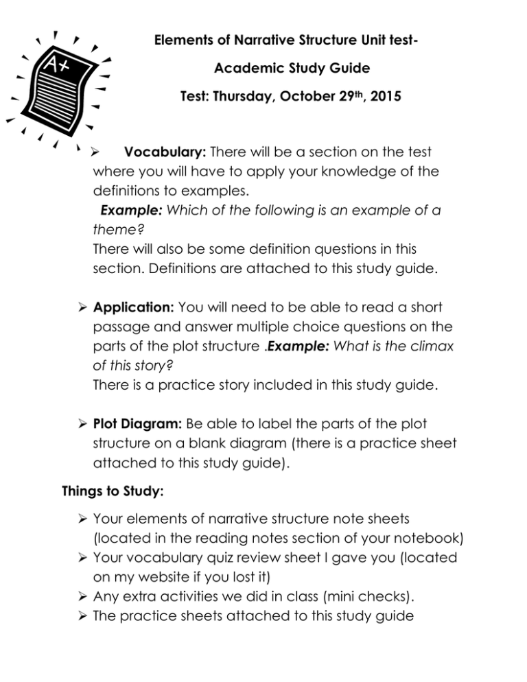 Elements Of Narrative Structure Unit Test Academic Study Guide 2015