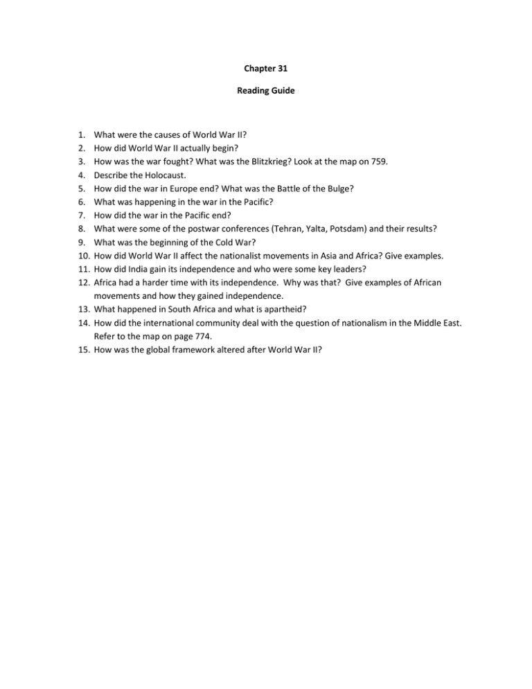 Chapter 31 Reading Guide