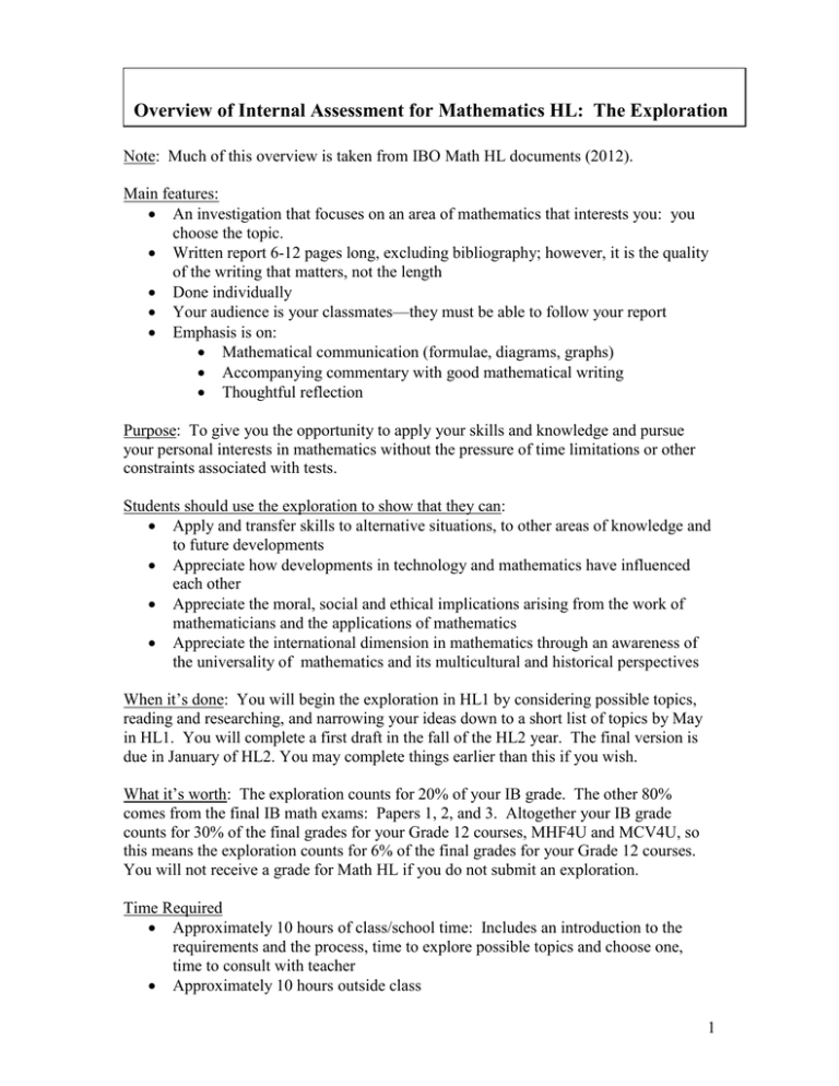 Overview Of Internal Assessment For Mathematics HL The Exploration