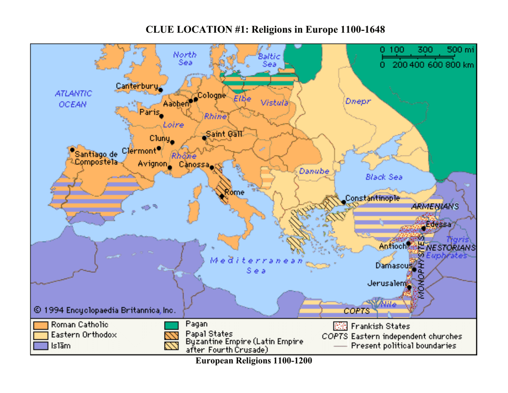 CLUE LOCATION 1 Religions In Europe 1100 1648 European Religions 1100