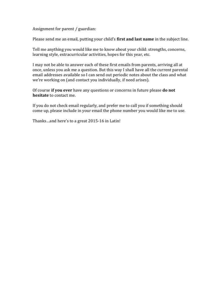Assignment For Parent Guardian First And Last Name Assignment For Parent Guardian First And Last Name