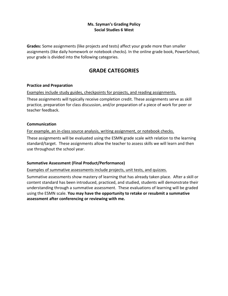 GRADE CATEGORIES