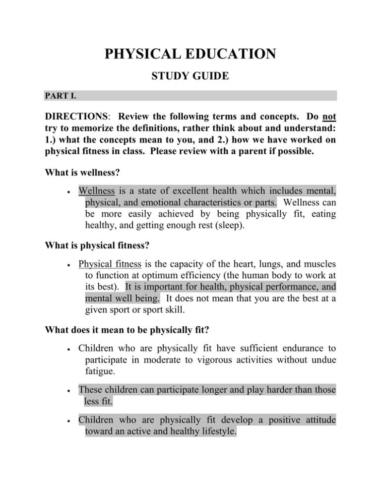 PHYSICAL EDUCATION STUDY GUIDE