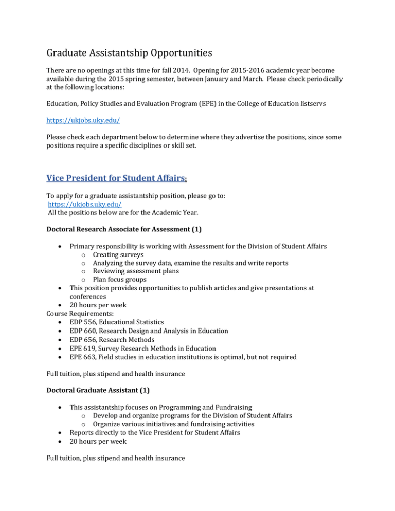 Graduate Assistantship Opportunities