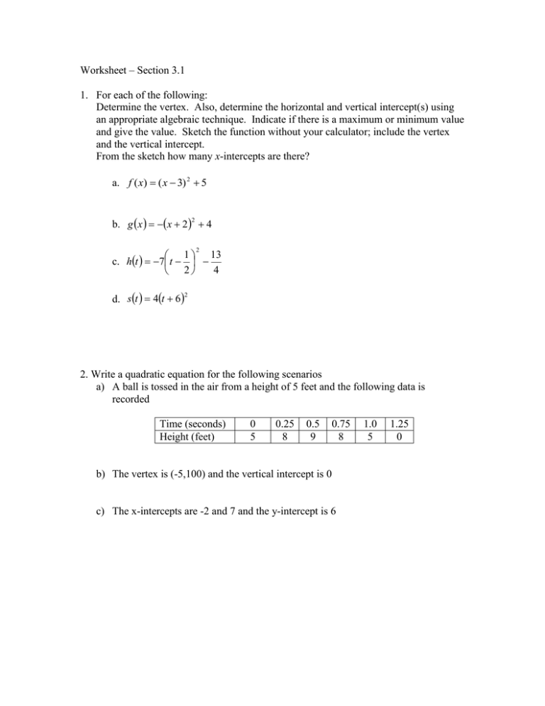 Worksheet Section 3 1