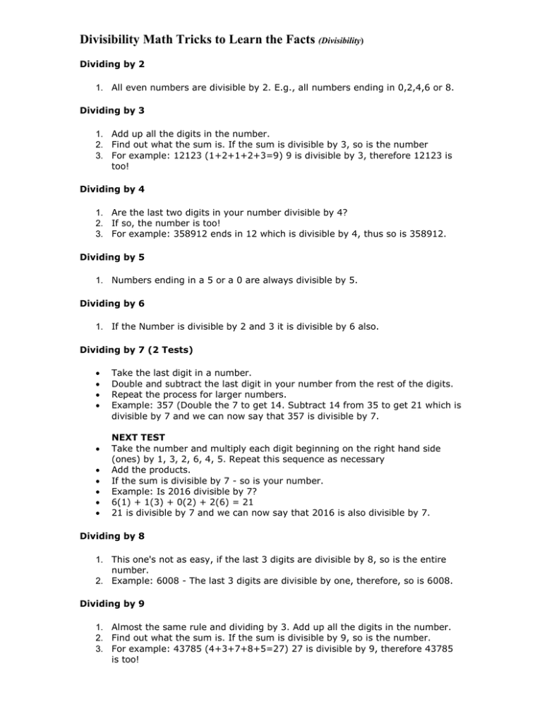 Divisibility Math Tricks To Learn The Facts