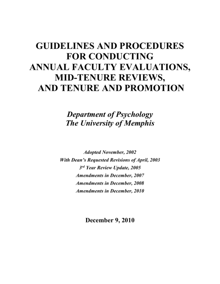 GUIDELINES AND PROCEDURES FOR CONDUCTING ANNUAL FACULTY EVALUATIONS ...