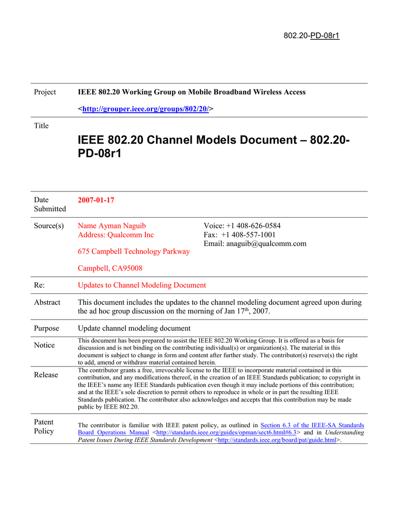 802.20- IEEE 802.20 Channel Models Document PD-08r1