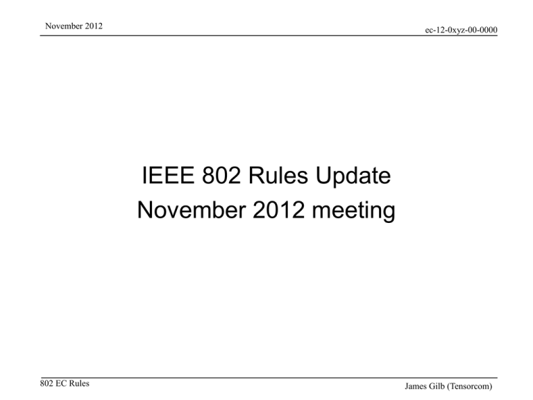 IEEE 802 Rules Update November 2012 Meeting November 2012 Ec 12 0xyz 00