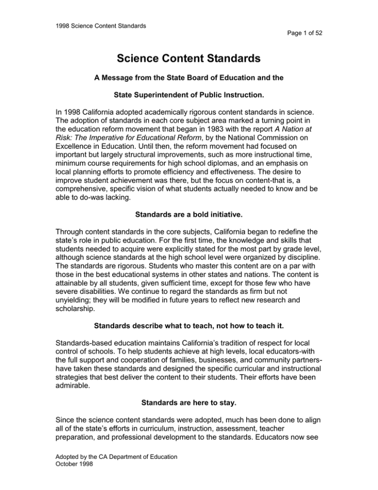 Science Content Standards