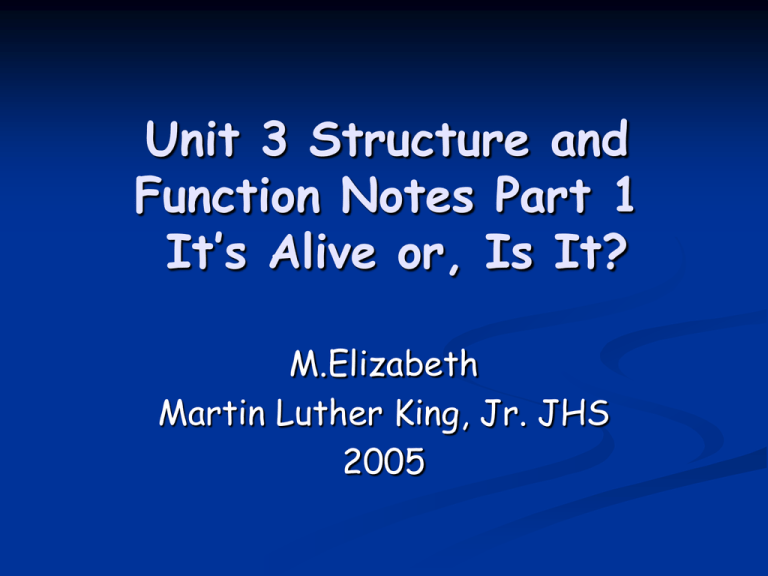 Unit 3 Structure And Function Notes Part 1 M Elizabeth