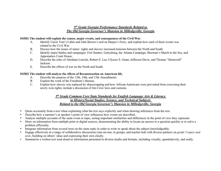 5 Grade Georgia Performance Standards Related To