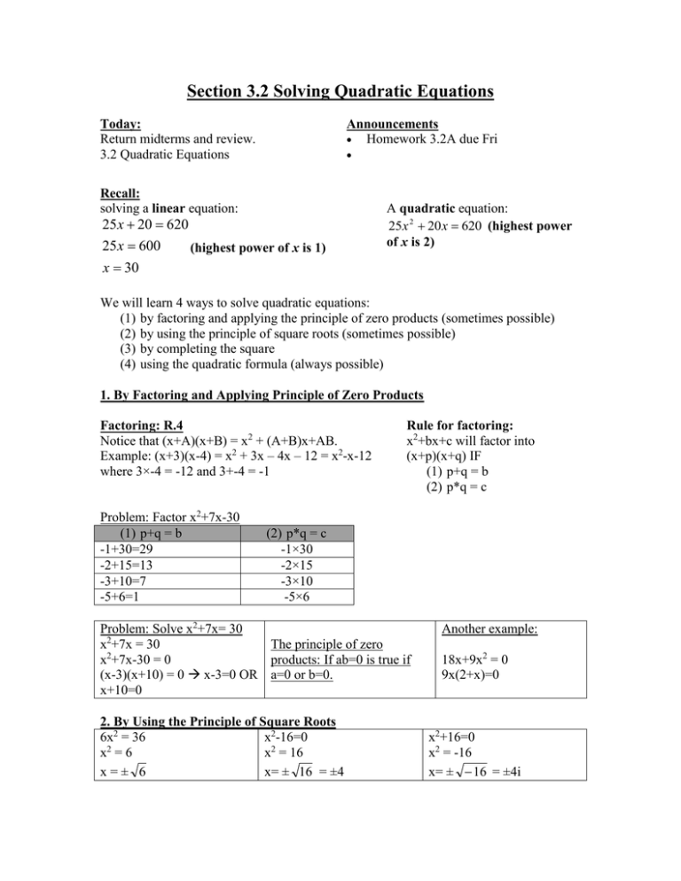 Section 3 2 Solving Quadratic Equations 620