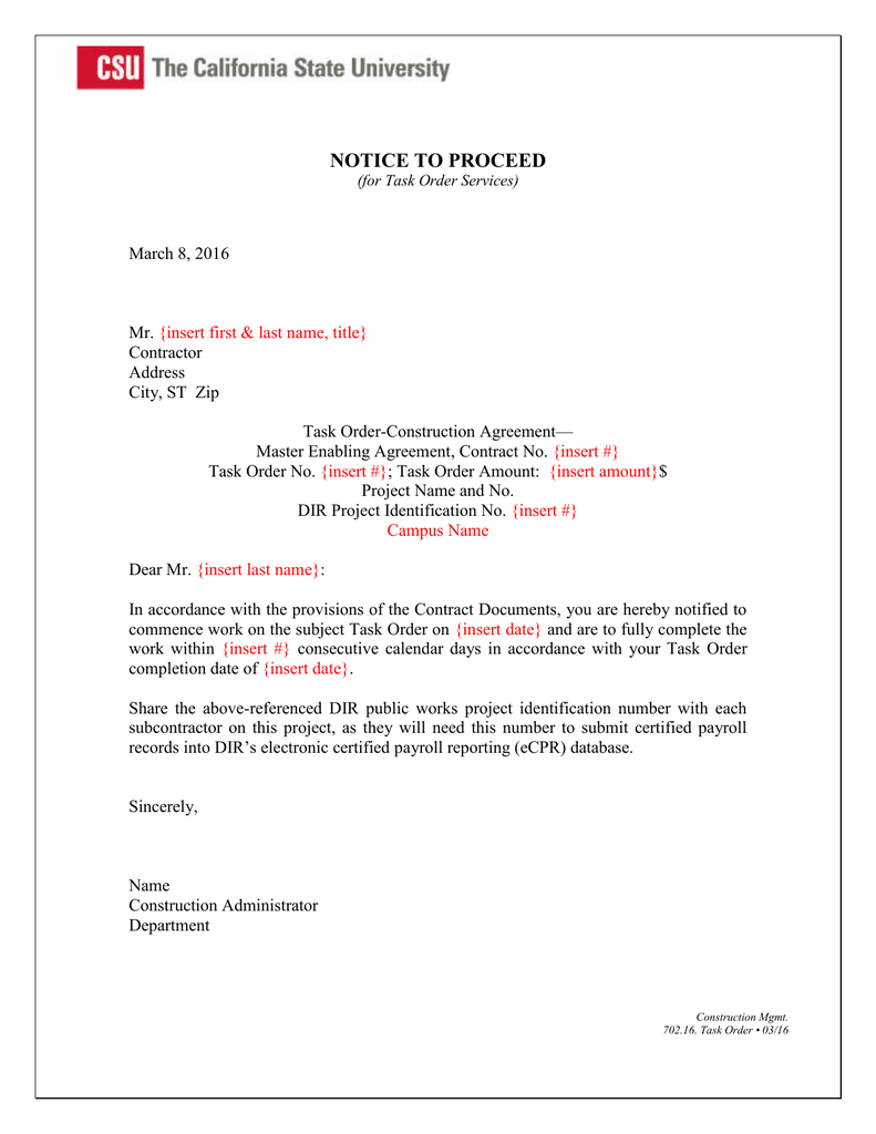 NOTICE TO PROCEED