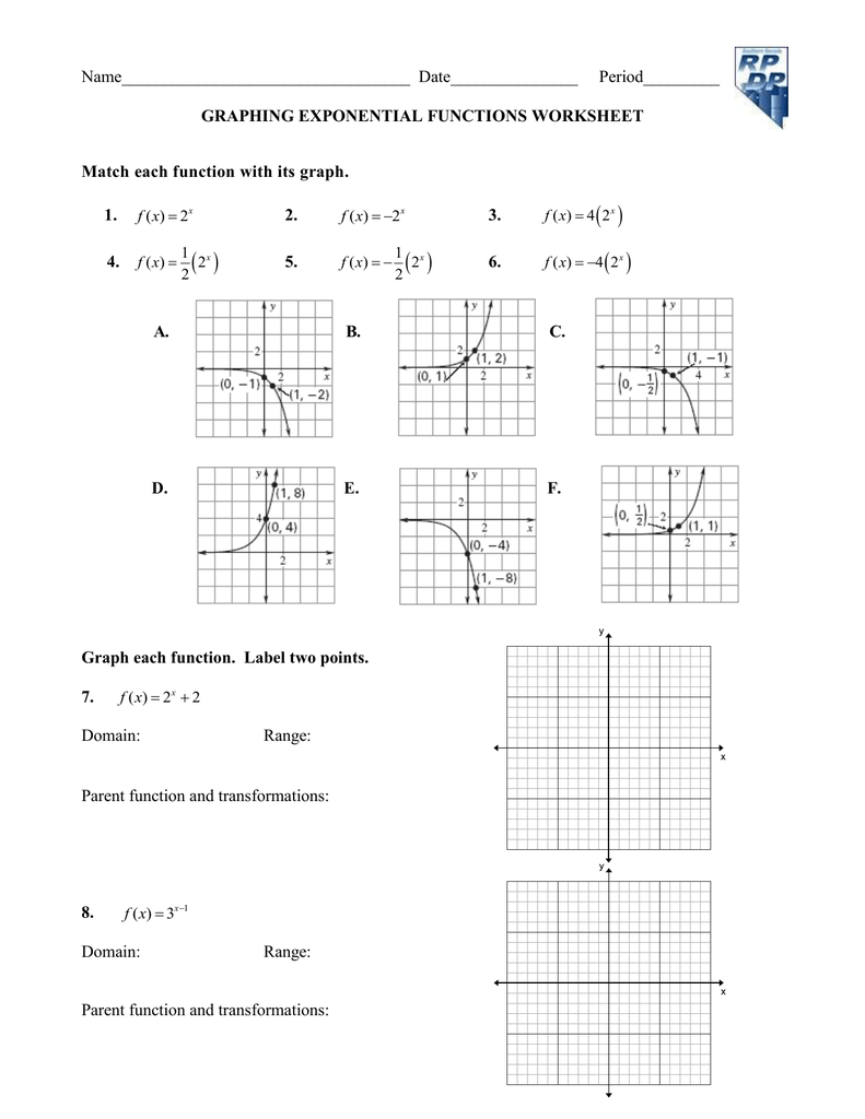 Graphing Exponential Functions Worksheet Graphing Exponential Functions Domain Range Growth