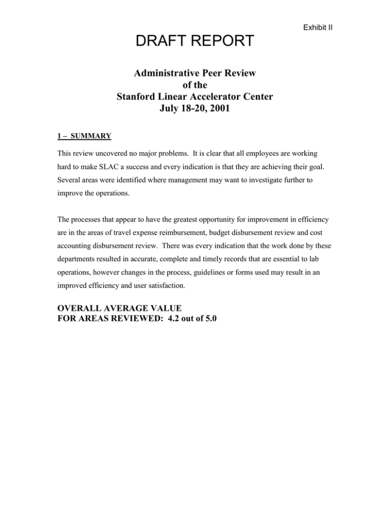 DRAFT REPORT Administrative Peer Review of the