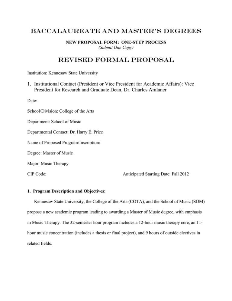 BACCALAUREATE AND MASTER S DEGREES REVISED FORMAL PROPOSAL BACCALAUREATE AND MASTER S DEGREES REVISED FORMAL PROPOSAL