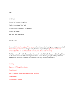 Sample Change of PI Letter Name of contact person SPONSOR
