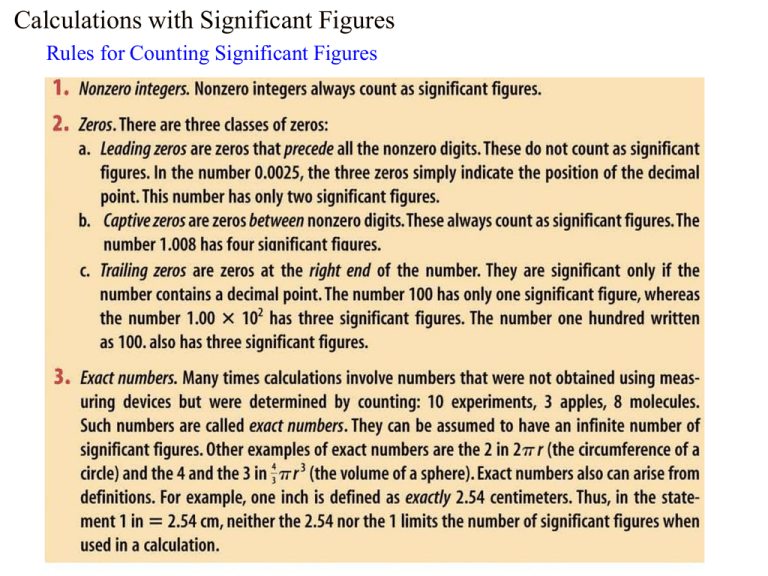 Calculations With Significant Figures Rules For Counting Significant Calculations With Significant Figures Rules For Counting Significant