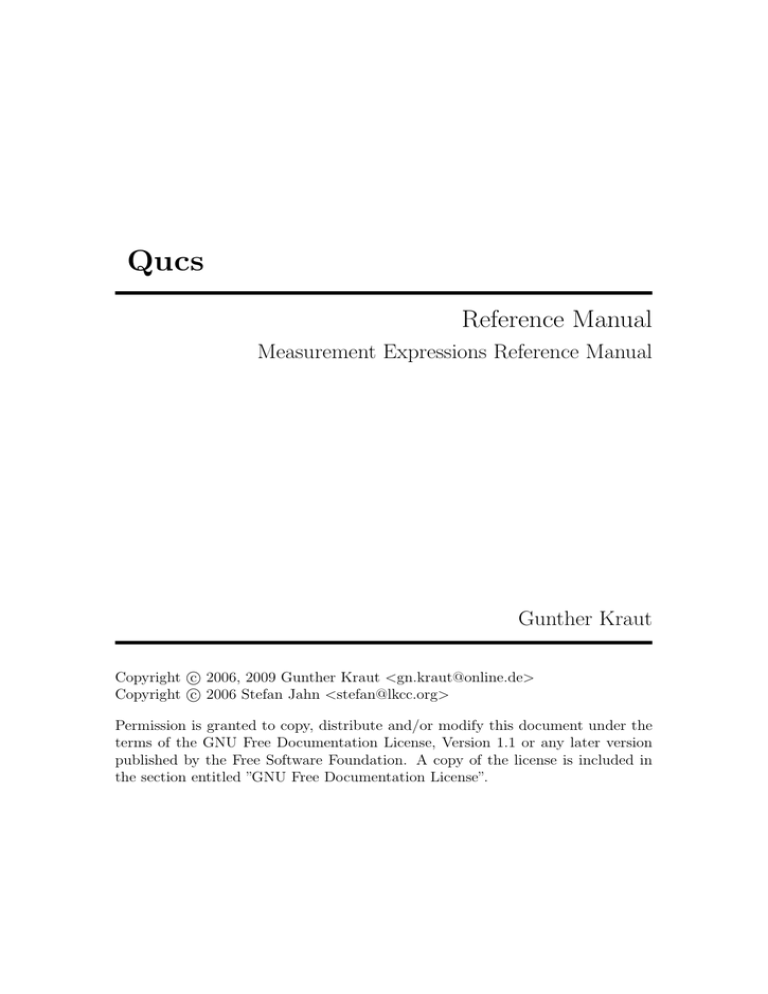 Qucs Reference Manual