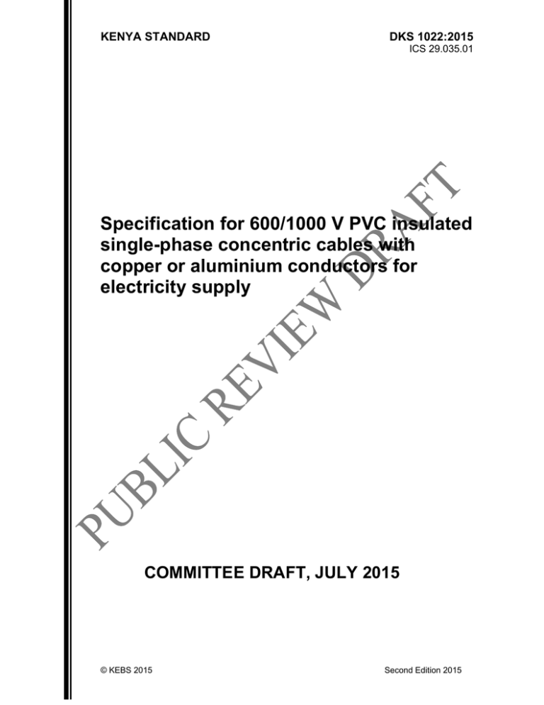 Specification for 600/1000 V PVC insulated single