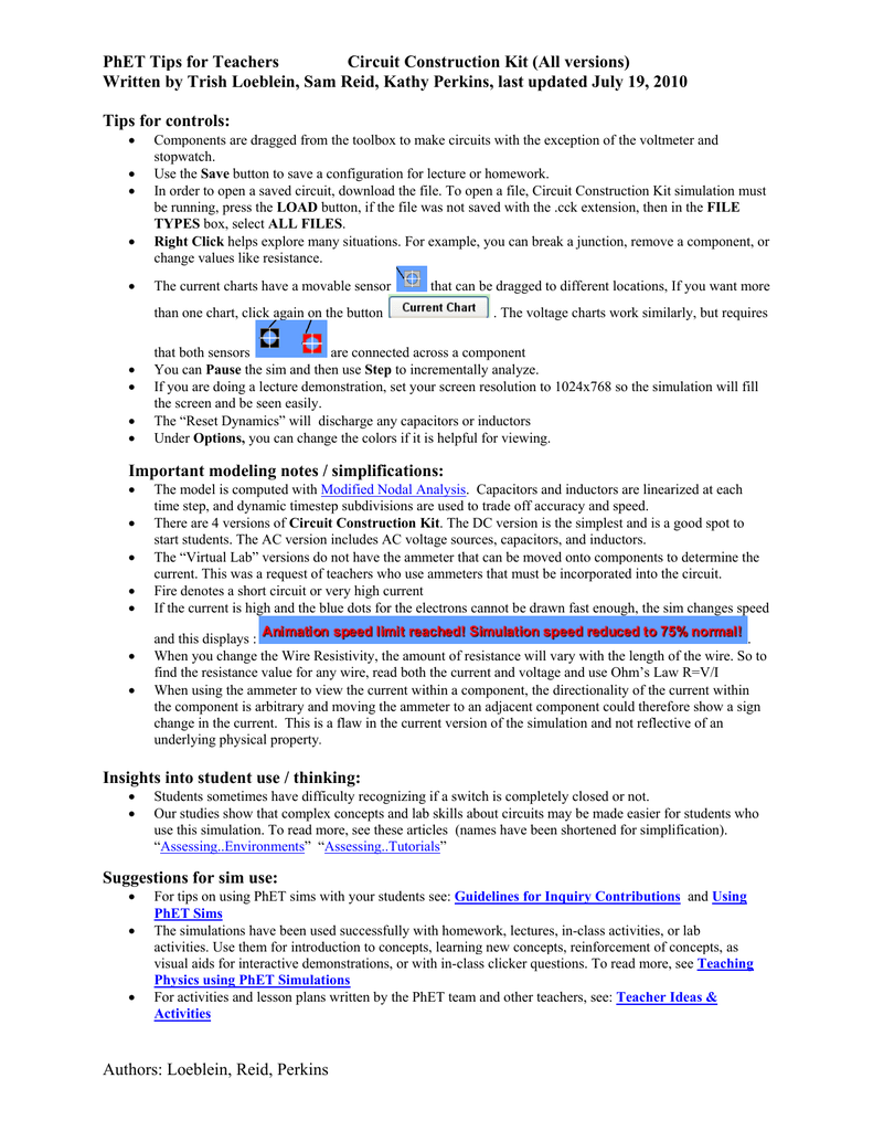 PhET Tips For Teachers Circuit Construction Kit All PhET Tips For Teachers Circuit Construction Kit All