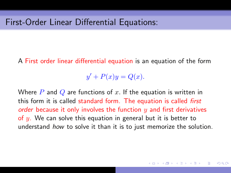 First Order Linear Differential Equations