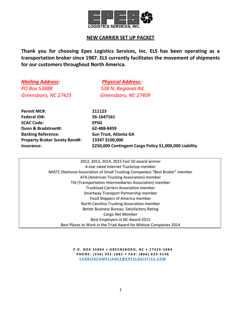 Carrier Packet EPES Logistics Services
