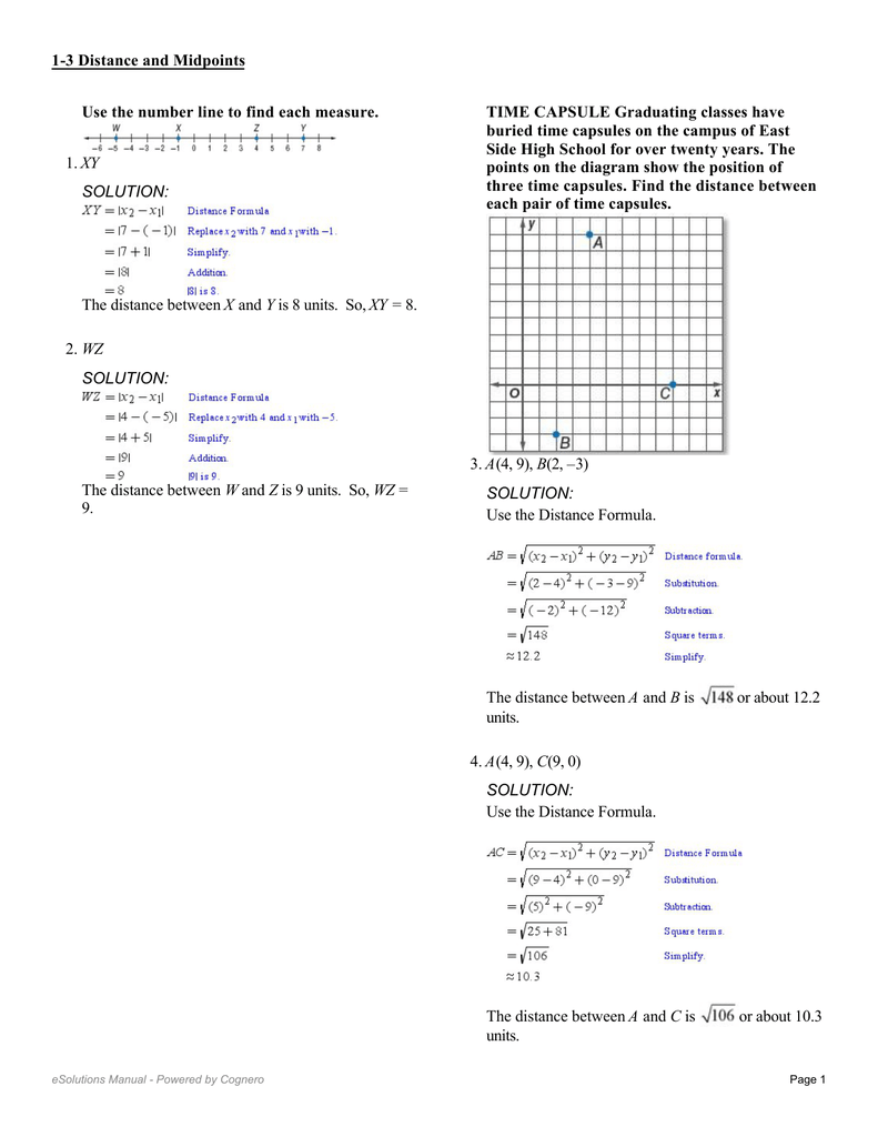  Use The Number Line To Find Each Measure 1 XY SOLUTION The