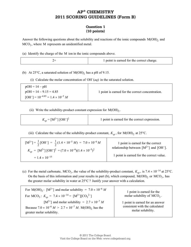 AP CHEMISTRY 2011 SCORING GUIDELINES Form AP CHEMISTRY 2011 SCORING GUIDELINES Form