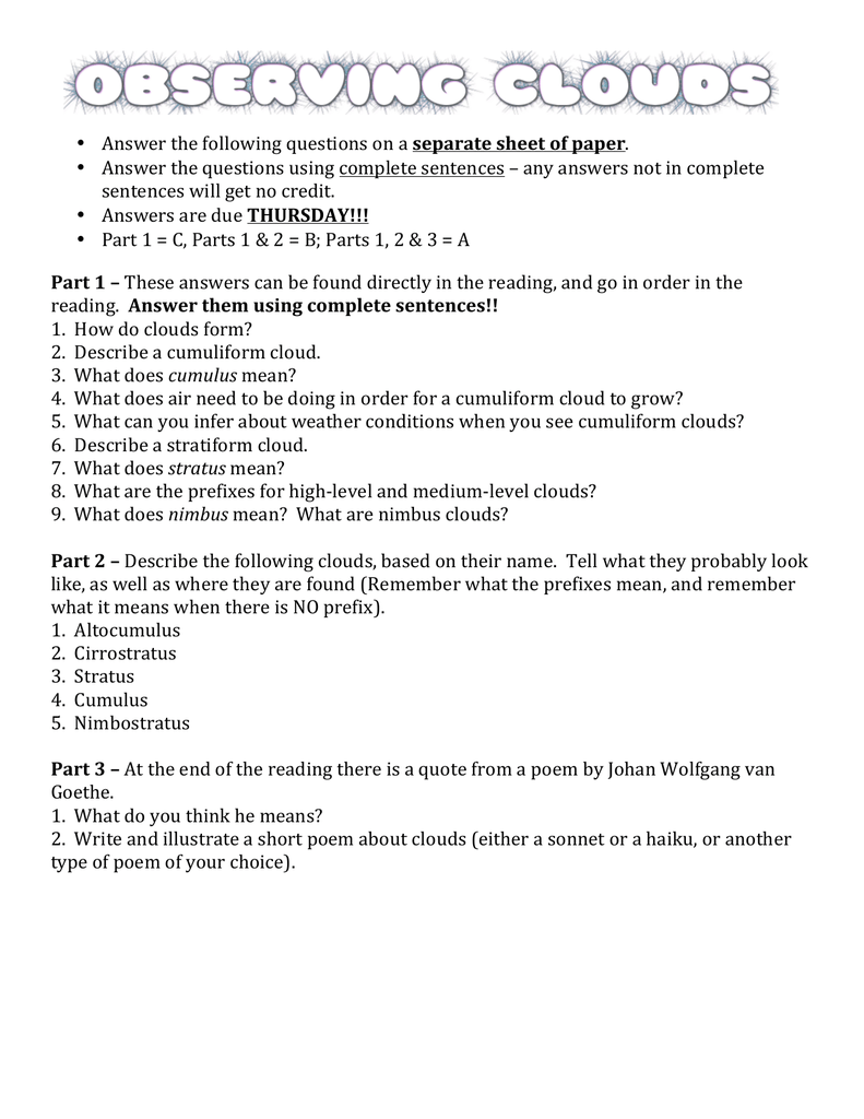 Answer The Following ions On A Separate Sheet Of Paper
