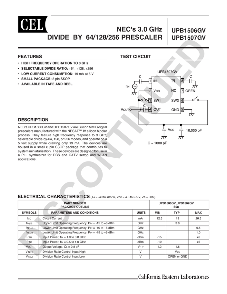 NEC s 3 0 GHz DIVIDE BY 64 128 256 PRESCALER