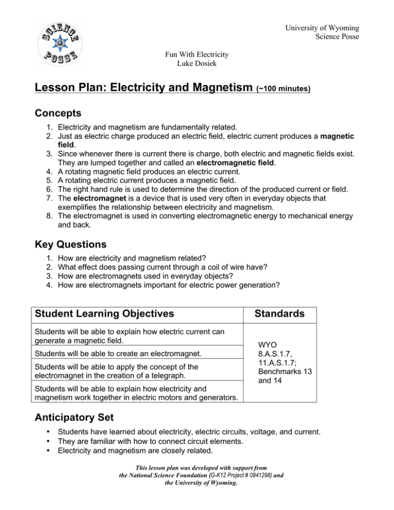 Lesson Plan Electricity And Magnetism