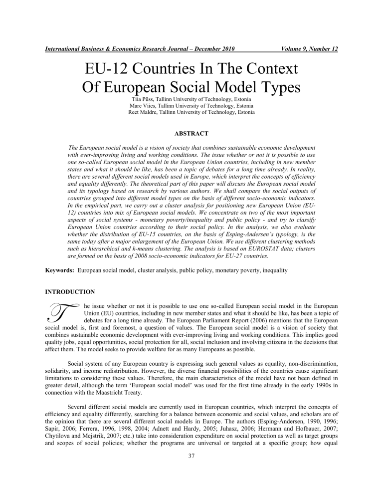 EU 12 Countries In The Context Of European Social Model Types EU 12 Countries In The Context Of European Social Model Types