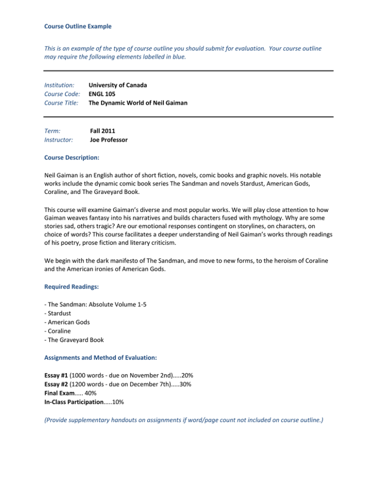 Course Outline Sample Course Outline Sample