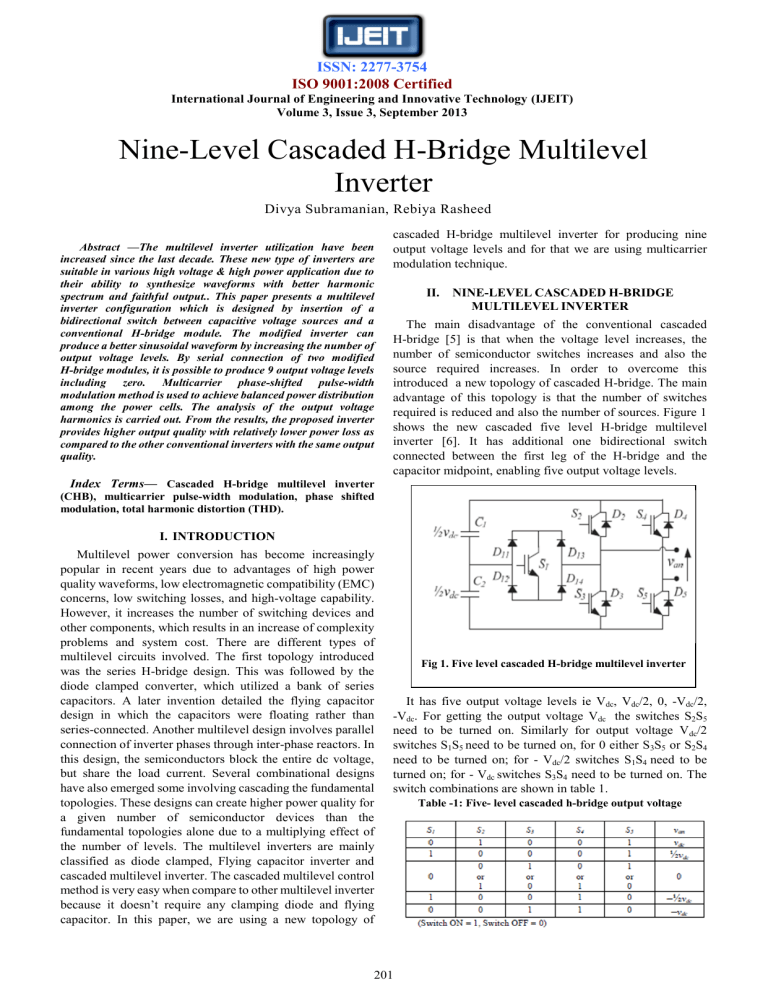Nine-Level Cascaded H-Bridge Multilevel Inverter