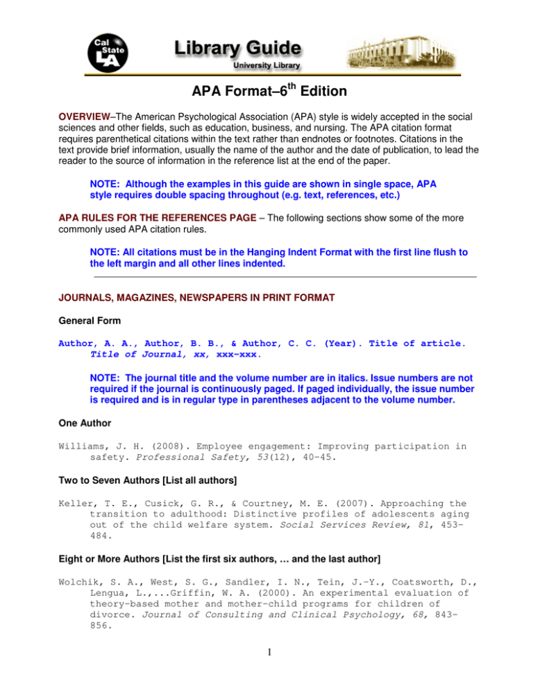 APA Format 6th Edition
