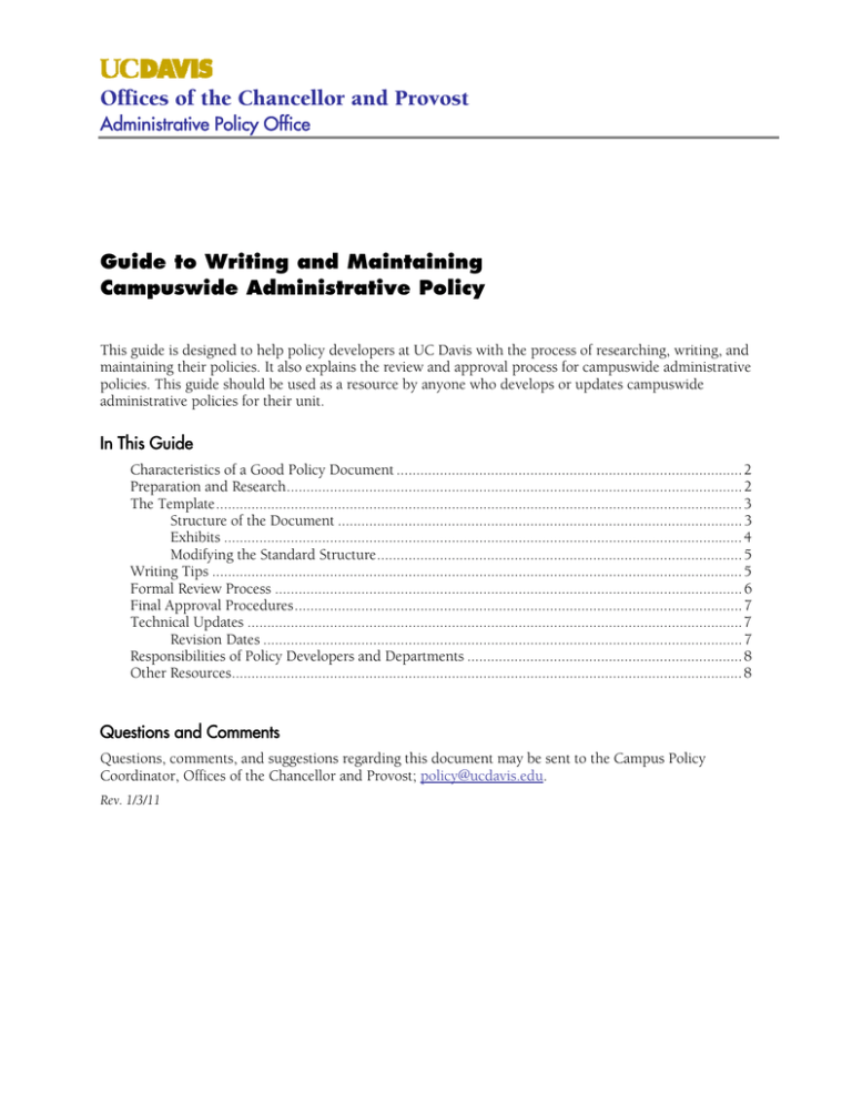 Guide To Writing Policy UC Davis Administrative Policies And