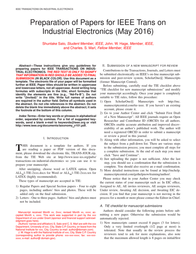 Preparation Of Papers For IEEE Trans On Industrial Electronics May