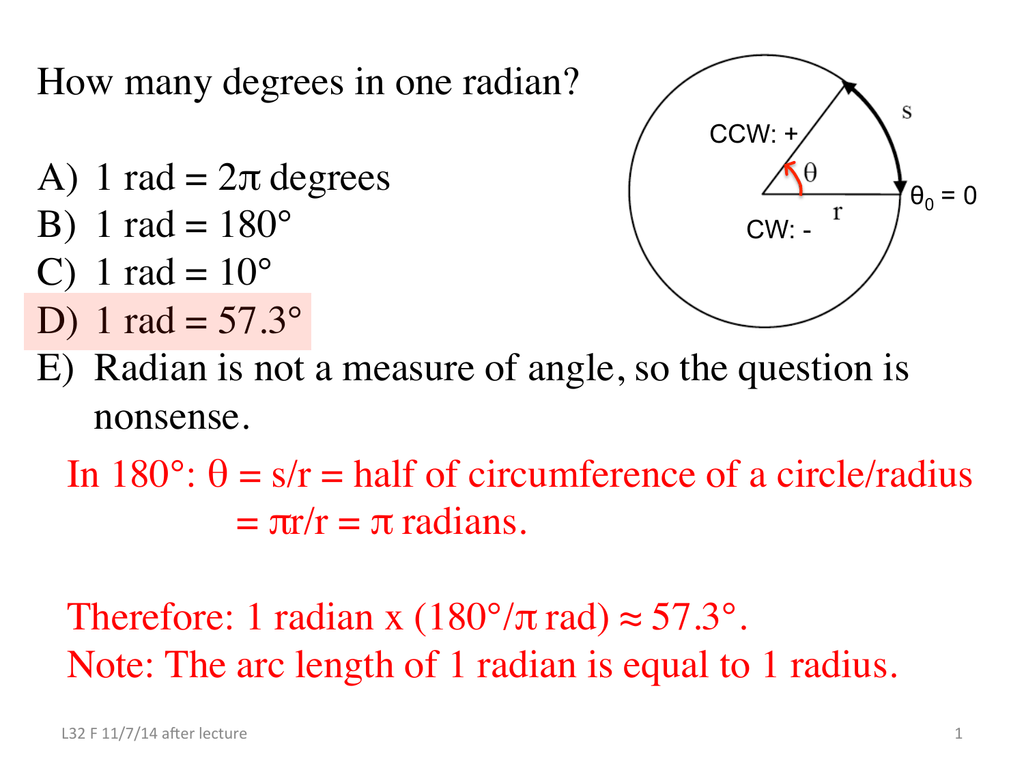 How Many Degrees In One Radian A 1 Rad 2 Degrees B 1 Rad How Many Degrees In One Radian A 1 Rad 2 Degrees B 1 Rad