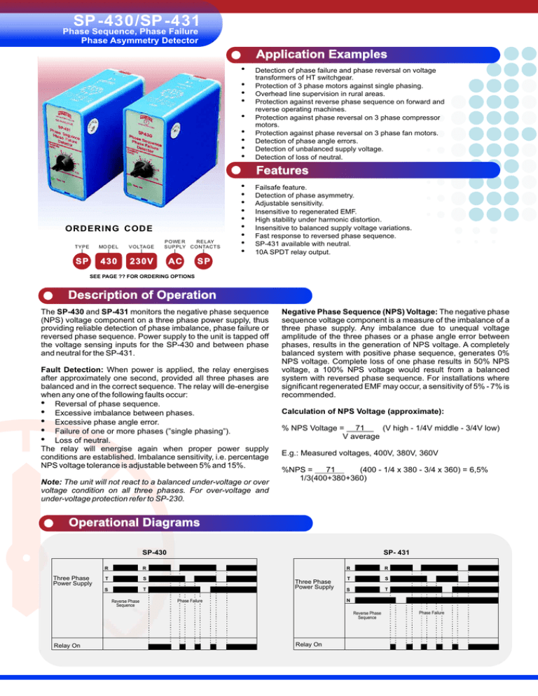SP-430/SP-431 Phase Sequence Detector Datasheet