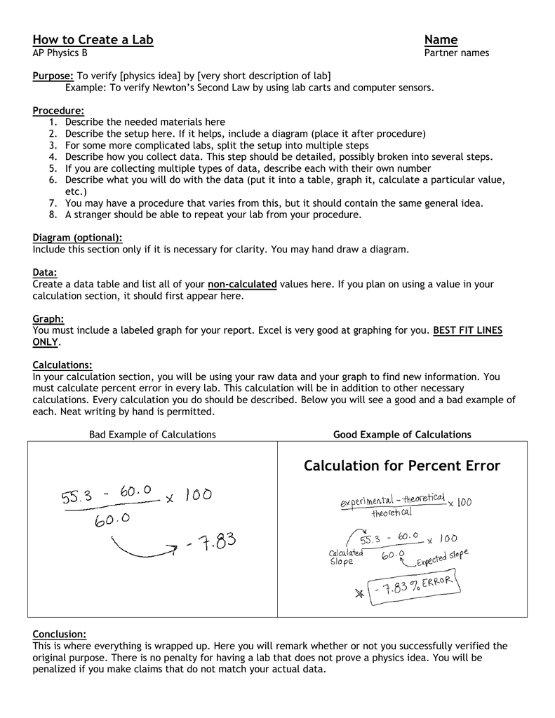 Calculation For Percent Error