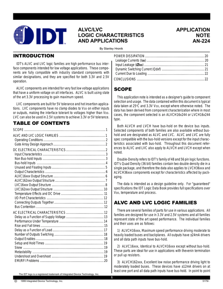 ALVC LVC LOGIC CHARACTERISTICS AND APPLICATIONS