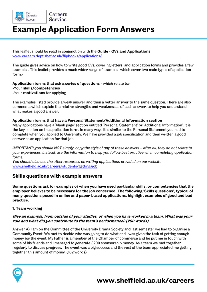 Personal Statement Examples For Job Application Forms