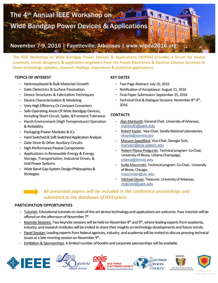 The 4th Annual IEEE Workshop on Wide Bandgap Power Devices