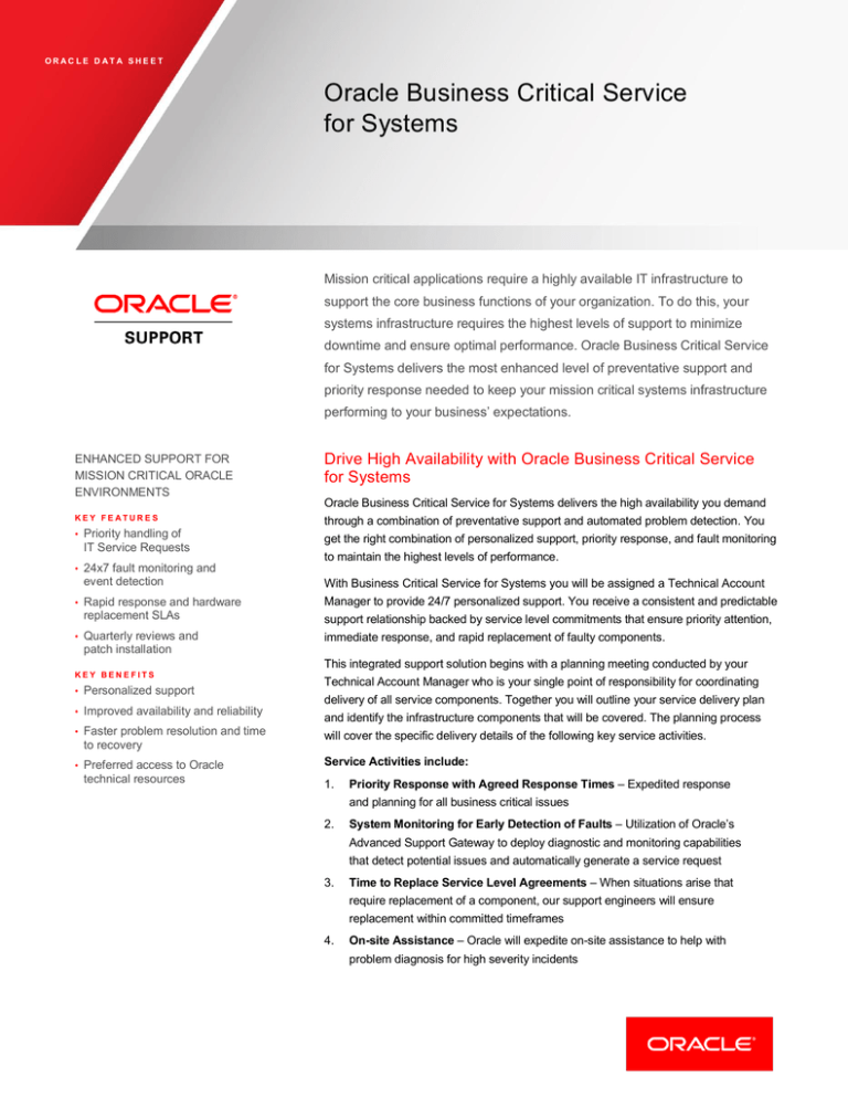Data sheet: Oracle Business Critical Service for Systems