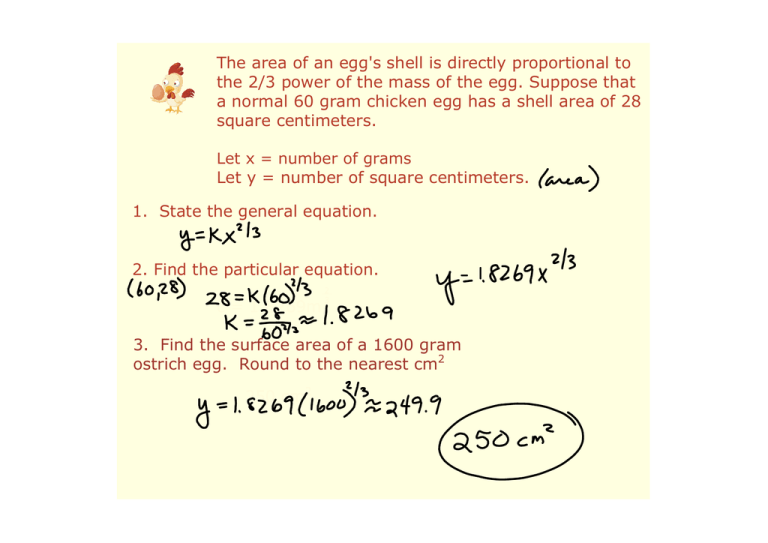 The Area Of An Egg s Shell Is Directly Proportional To The 2 3 Power Of