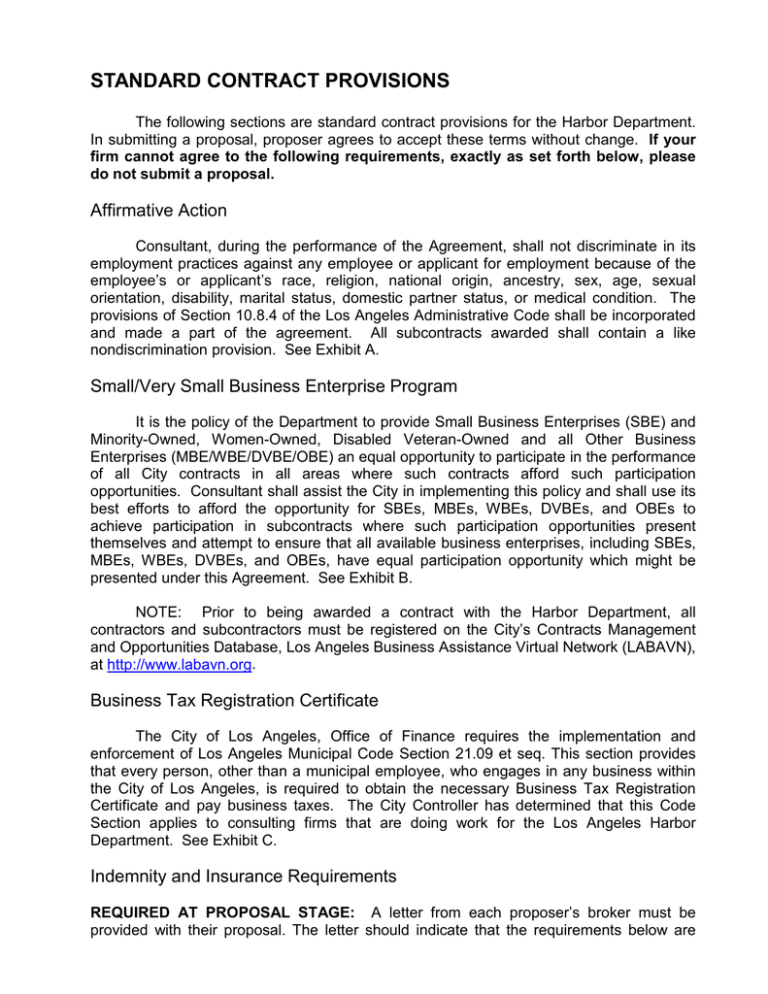 Standard contract provisions 